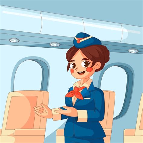 Hand Drawn Flight Attendant Cartoon Illustration Free Vector