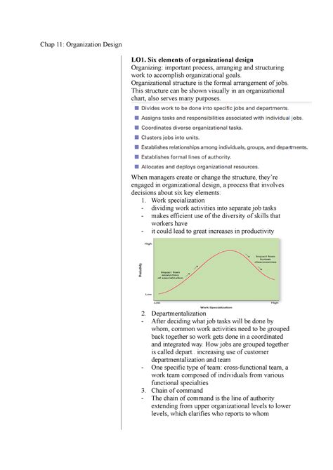 Chapter Summary For Pre Class Management Chap Organization Design LO Six Elements