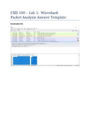 Lab Wireshark Docx CSIS Lab Wireshark Packet Analysis Answer Template Screenshot