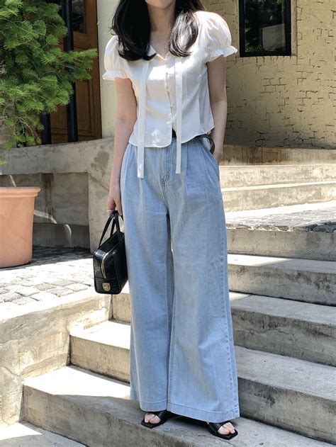 애드너스 젠 여름와이드데님 투핀턱 연청바지 시원한데님