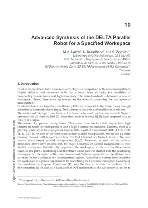 pdf advanced synthesis of the delta parallel robot for a specified