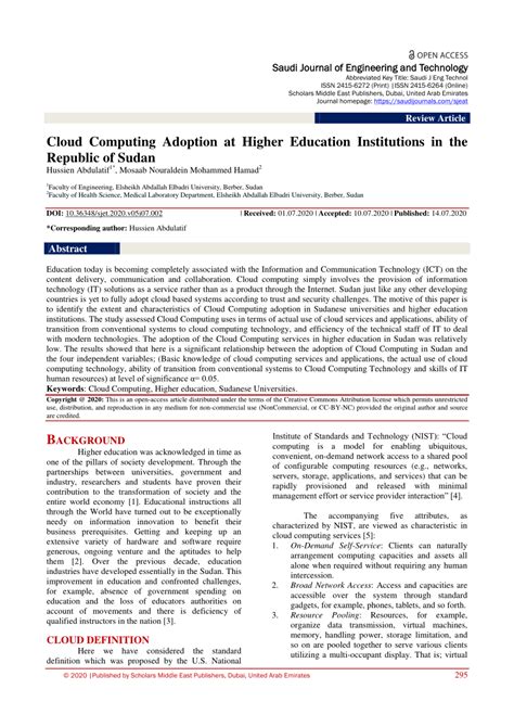 Pdf Cloud Computing Adoption At Higher Education Institutions In The Republic Of Sudan