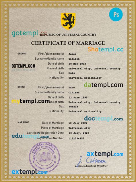 Instict Universal Marriage Certificate Psd Example Fully Editable