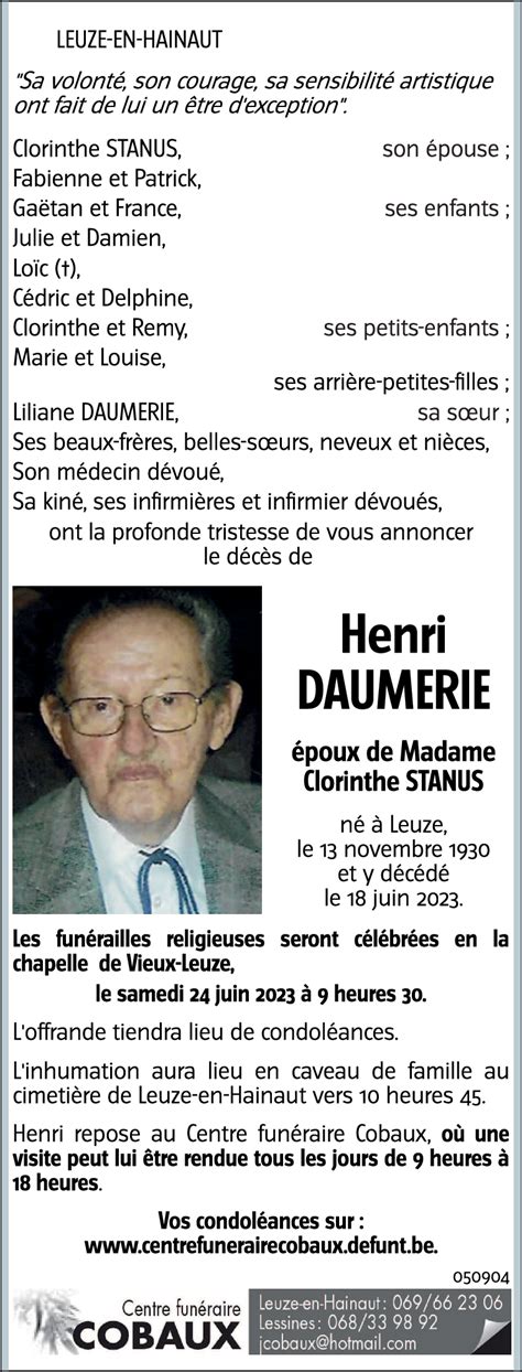 Henri Daumerie † 18 06 2023 Inmemoriam