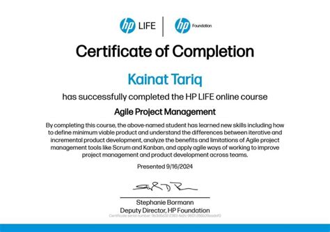 Completed Hp Life Course On Agile Project Management Kainat T Posted