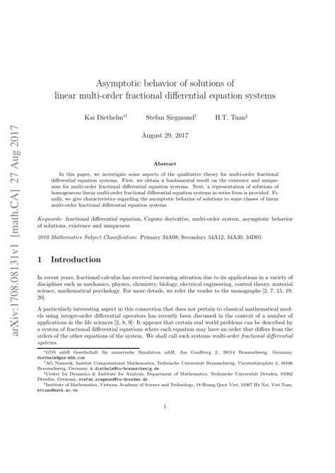 Pdf Asymptotic Behavior Of Solutions Of Linear Multi Order Fractional