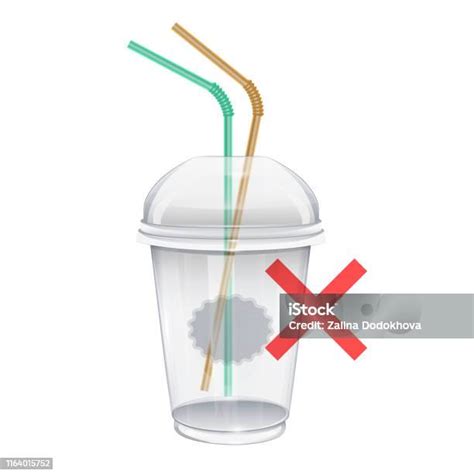 플라스틱 컵과 빨대 금지의 현실적인 그림 플라스틱 컵과 빨대의 상징 일회용 플라스틱 쓰레기 오염을 중지 감소에 대한 스톡 벡터 아트 및 기타 이미지 Istock