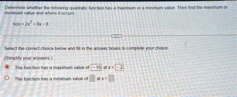 solved determine whether the following quadratic function has a