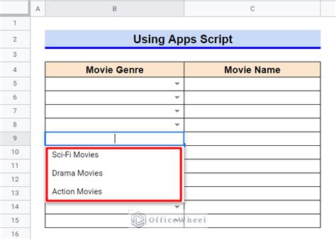 Dependent Drop Down List For Entire Column In Google Sheets