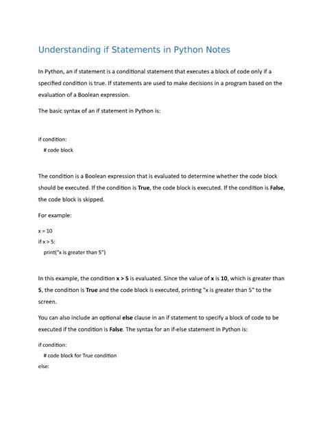 Understanding If Statements In Python Understanding If Else Statements In Python Notes Studocu
