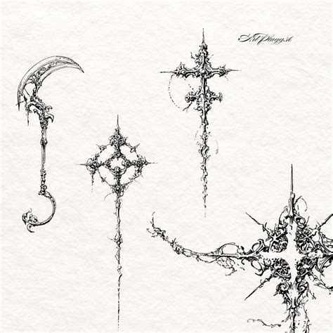 4 Gothic Blackwork Tattoo Stencils Flash Cybersigilism Line Art One Copy Design 300 Dpi Png