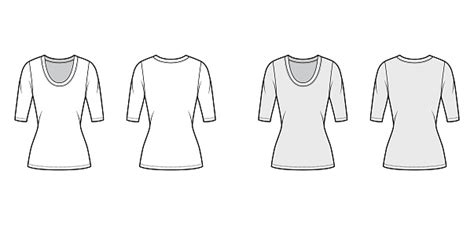 스쿱 넥 저지 셔츠 테크니컬 패션 일러스트와 팔꿈치 소매 밀착 모양 튜닉 길이 0명에 대한 스톡 벡터 아트 및 기타 이미지 0명 T 셔츠 검은색 Istock