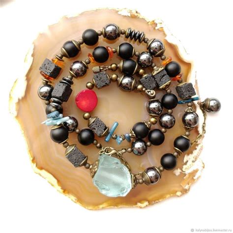 Купить Колье и браслет из натуральных камней Проталина черный натуральные камни комплект