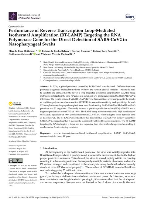 Pdf Performance Of Reverse Transcription Loop Mediated Isothermal