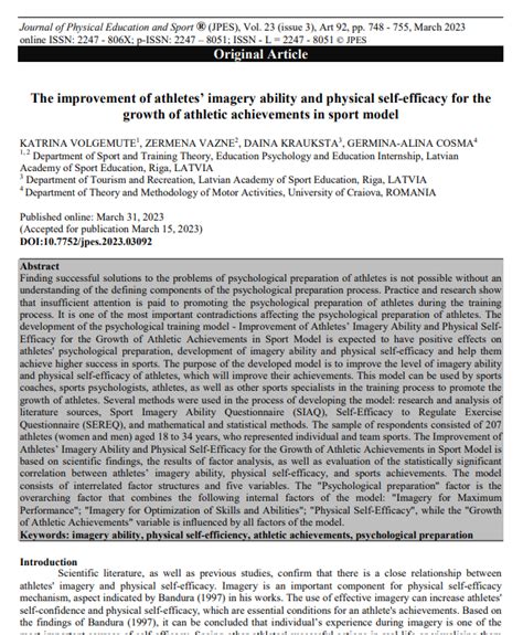 The Improvement Of Athletes Imagery Ability And Physical Self Efficacy
