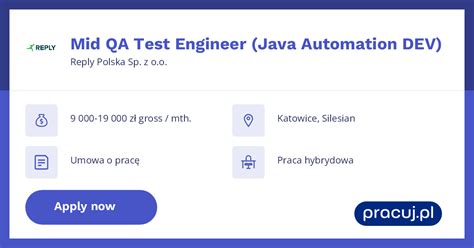 oferta pracy mid qa test engineer java automation dev reply polska