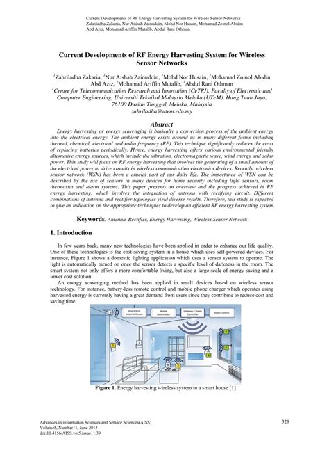 Pdf Current Developments Of Rf Energy Harvesting System For Wireless Sensor Networks