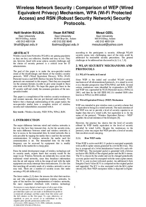 Pdf Wireless Network Security Comparison Of Wep Wired Equivalent