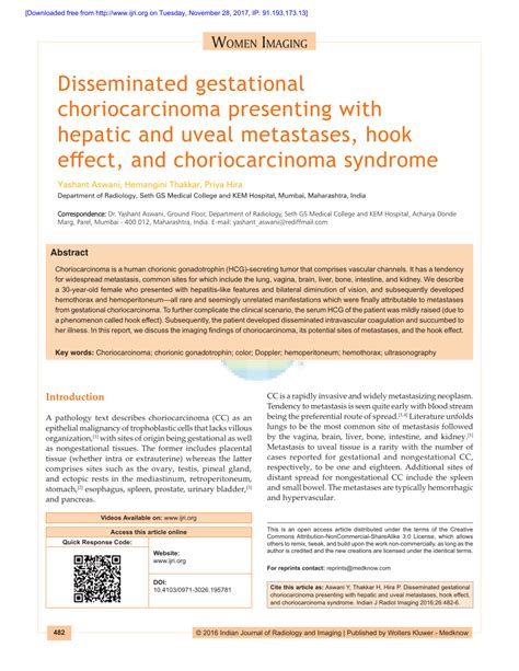 Pdf Disseminated Gestational Choriocarcinoma Presenting With Hepatic