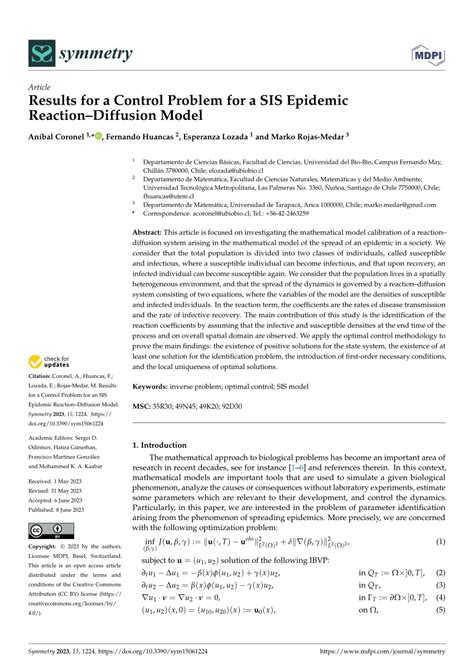 Pdf Results For A Control Problem For A Sis Epidemic Reaction
