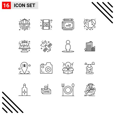 16 Universal Outlines Set For Web And Mobile Applications Cake Love Graphic Hearts Emotion