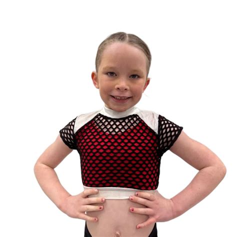 Black Mesh Crop Top With Red Lining Razzle Dazzle Dance Costumes