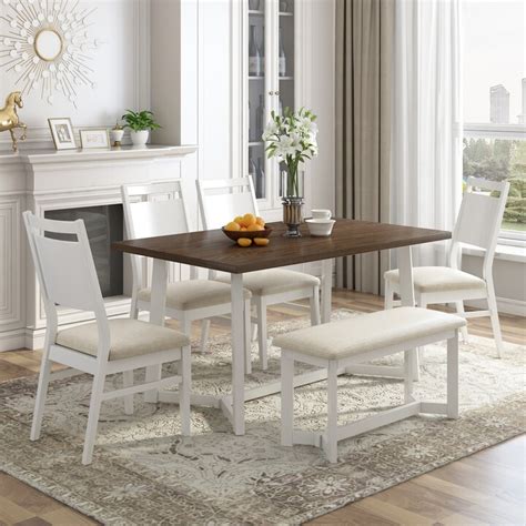 Edwinrayllc Rustic Dining Set 6 Piece With Rectangular Texture Dining