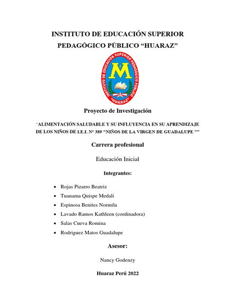 Proyecto De Practica Pdf Nutrientes Aprendizaje