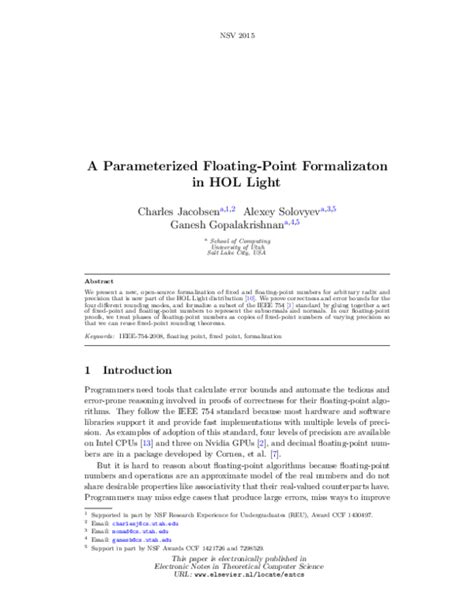 Pdf A Parameterized Floating Point Formalizaton In Hol Light