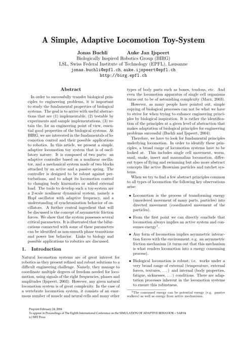 Pdf A Simple Adaptive Locomotion Toy System