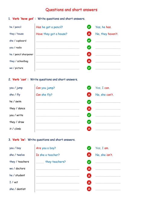 Questions Short Answers Worksheet For English Practice