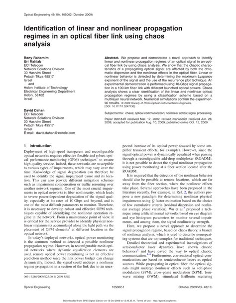 Pdf Identification Of Linear And Nonlinear Propagation Regimes In An Optical Fiber Link Using