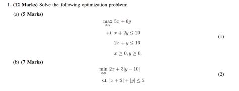 Solved 1 12 Marks Solve The Following Optimization