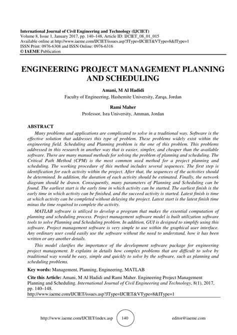 Pdf Engineering Project Management Planning And Scheduling