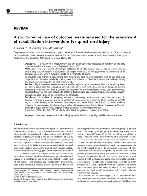 Pdf A Structured Review Of Outcome Measures Used For The Assessment Of Rehabilitation