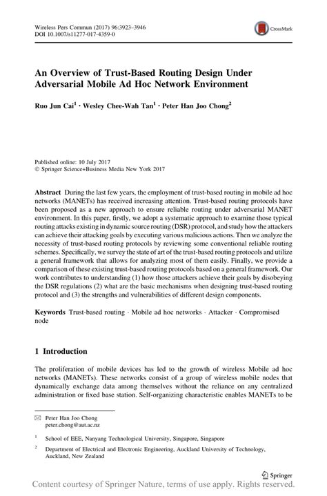An Overview Of Trust Based Routing Design Under Adversarial Mobile Ad