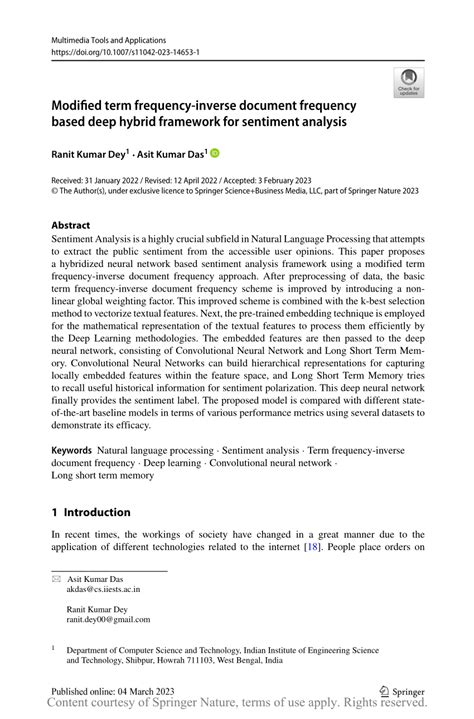 modified term frequency inverse document frequency based deep hybrid