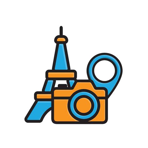 Tourism Icon Travel Camera With Location Symbol And Eiffel Tower