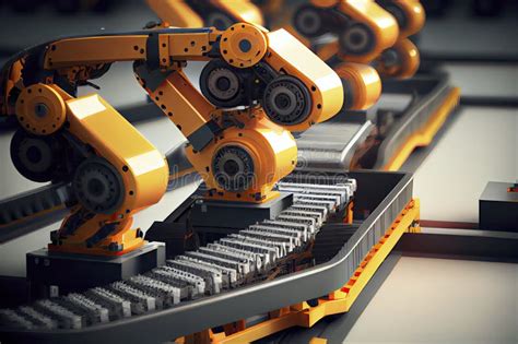 3d Rendering Robotic Machines With Conveyor Line Stock Illustration Illustration Of Conveyor
