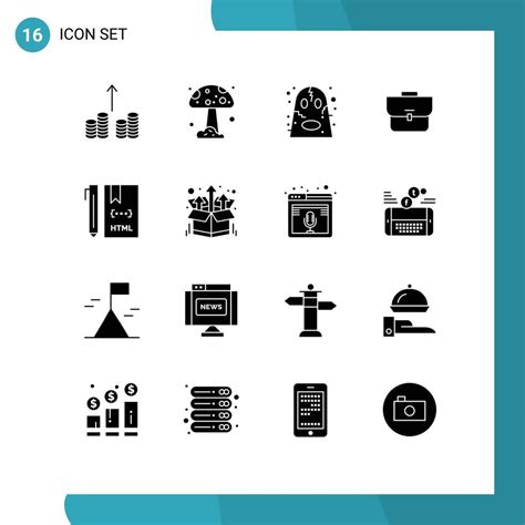 Universal Icon Symbols Group Of 16 Modern Solid Glyphs Of Development