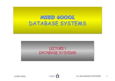 L01database Systems Database Lleeccttuurree 1 1 Ddaattaabbaassee
