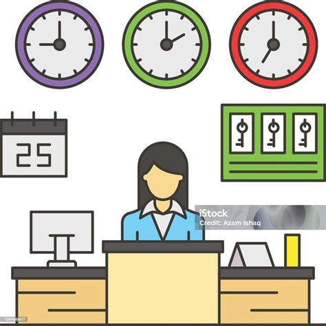 컨시어지 컨셉 프론트 데스크 서기 벡터 아이콘 디자인 호텔 및 모텔 서비스 기호 휴가 렌탈 사인 레스토랑 용품 스톡 일러스트레이션 가정의 방에 대한 스톡 벡터 아트 및 기타