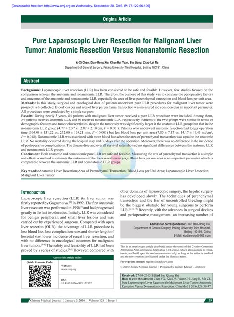 Pdf Pure Laparoscopic Liver Resection For Malignant Liver Tumor