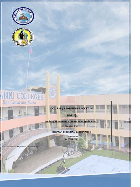 Course Learning Packet In Pre 2 Auditing And Assurance Concepts And Application 1 Pdf