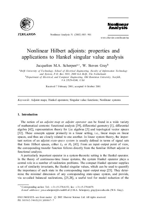 Pdf Nonlinear Hilbert Adjoints Properties And Applications To Hankel Singular Value Analysis