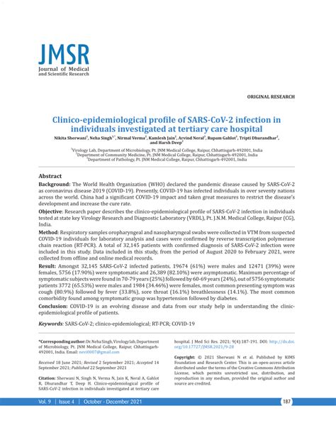 Pdf Clinico Epidemiological Profile Of Sars Cov 2 Infection In