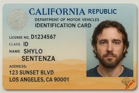 A California Identification Card Showing A Photo Of A Man And Personal