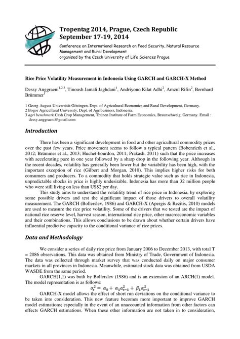 Pdf Rice Price Volatility Measurement In Indonesia Using Garch And Garch X Method