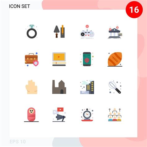 Modern Set Of 16 Flat Colors Pictograph Of Financial Payments Tool Bank Gamepad Editable Pack Of