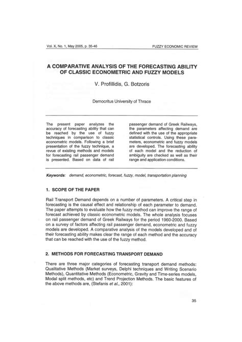 Pdf A Comparative Analysis Of The Forecasting Ability Of Classic Econometric And Fuzzy Models